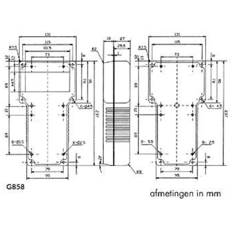 GRIJZE T-BEHUIZING IN ABS MET VASTE DISPLAY - 237/95 x 131/95 x 43mm ...