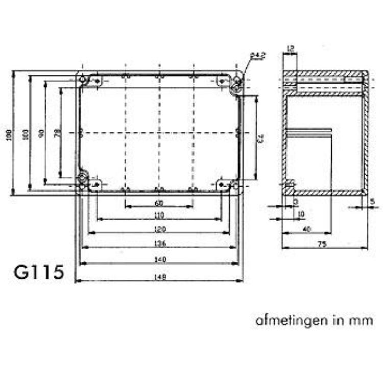 WATERDICHTE ALUMINIUM BEHUIZING - 148 x 108 x 75mm - Waterdichte ...
