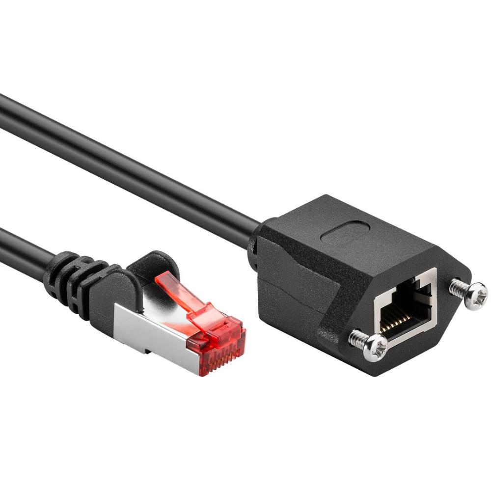 CAT 6 extension cable, F/UTP, blackwith mounting flange - Netwerk ...
