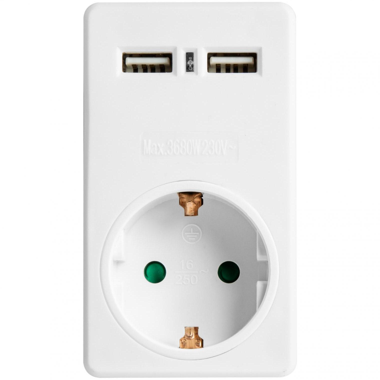 Usb stopcontact - Aansluiting 1: 1x Type F male Aansluiting 2: 1x Type ...