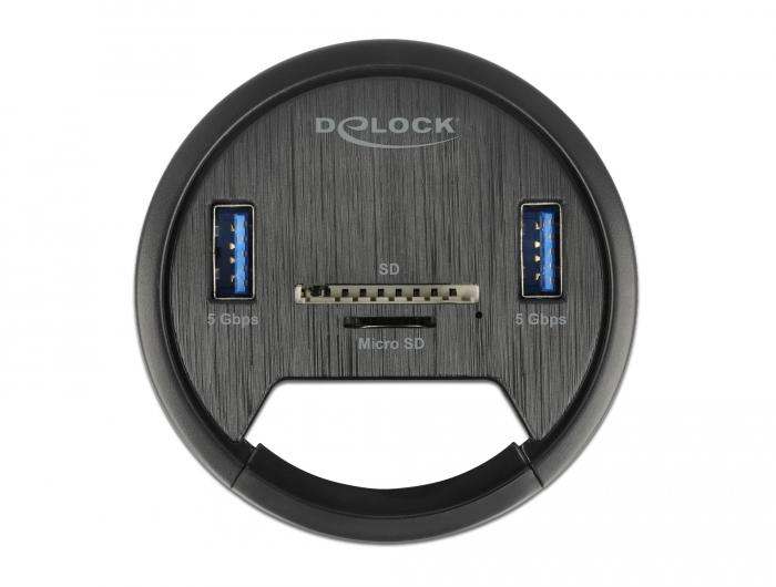 Delock 2 Port Tisch-Hub 2 x SuperSpeed USB Typ-A und Card Reader für SD ...