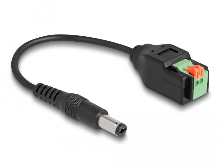 Delock DC-kabel 2,1 x 5,5 mm stekker naar klemmenblokadapter met drukknop - Met deze ...