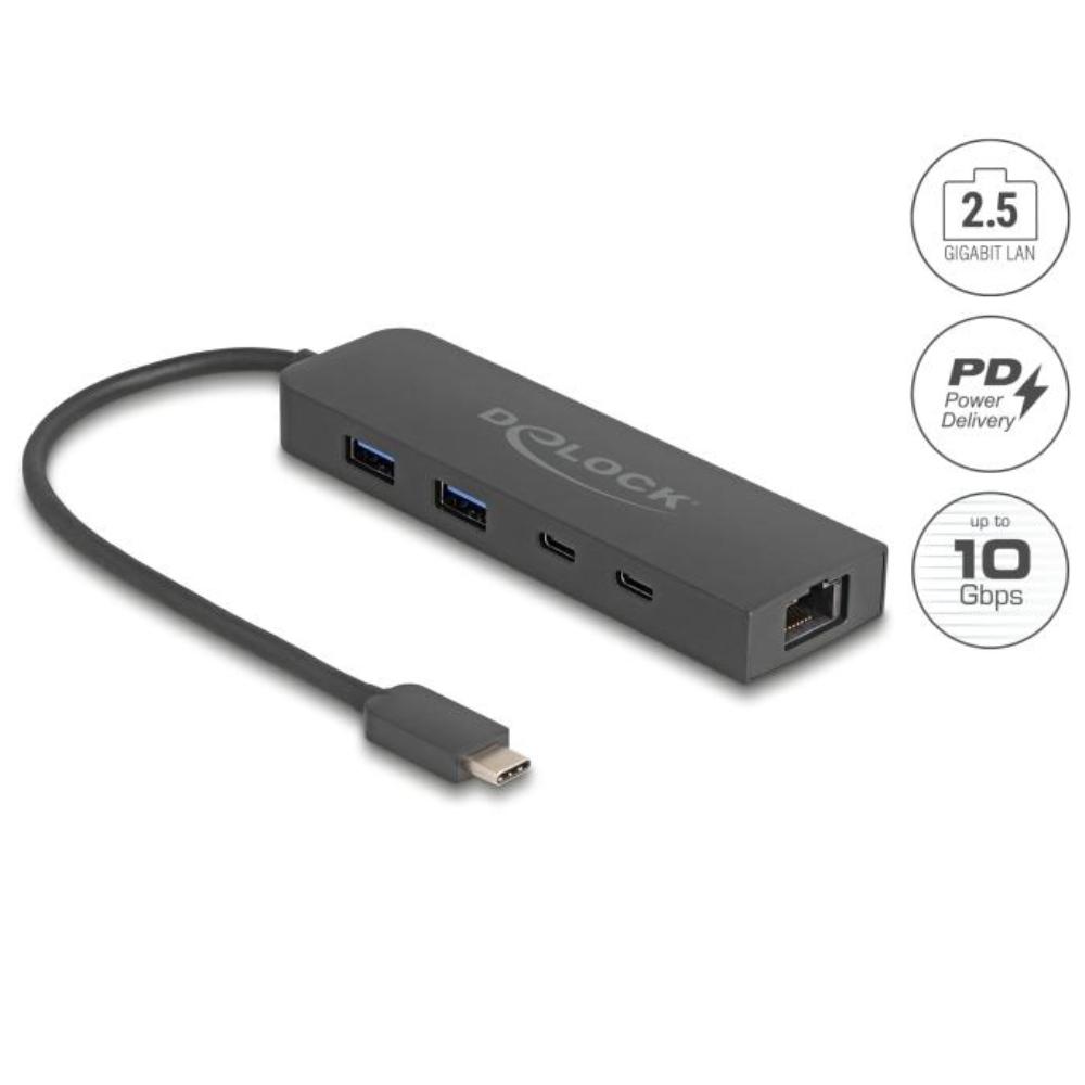 Delock 10 Gbps USB Hub 2.5Gb LAN PD 85W - Versie: 3.2 Gen 2 Aansluiting ...