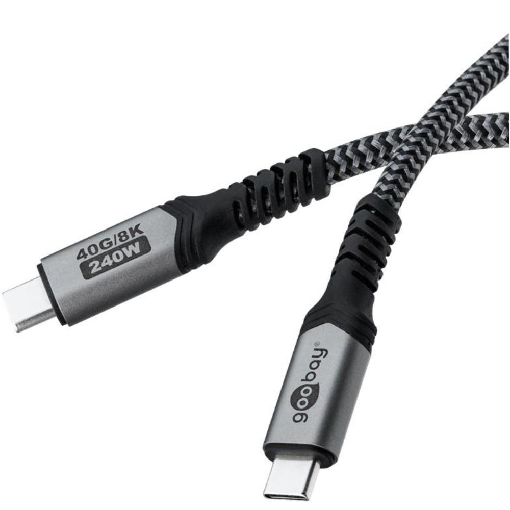 USB C naar USB C kabel - Versie: USB4 Aansluiting 1: USB C male ...