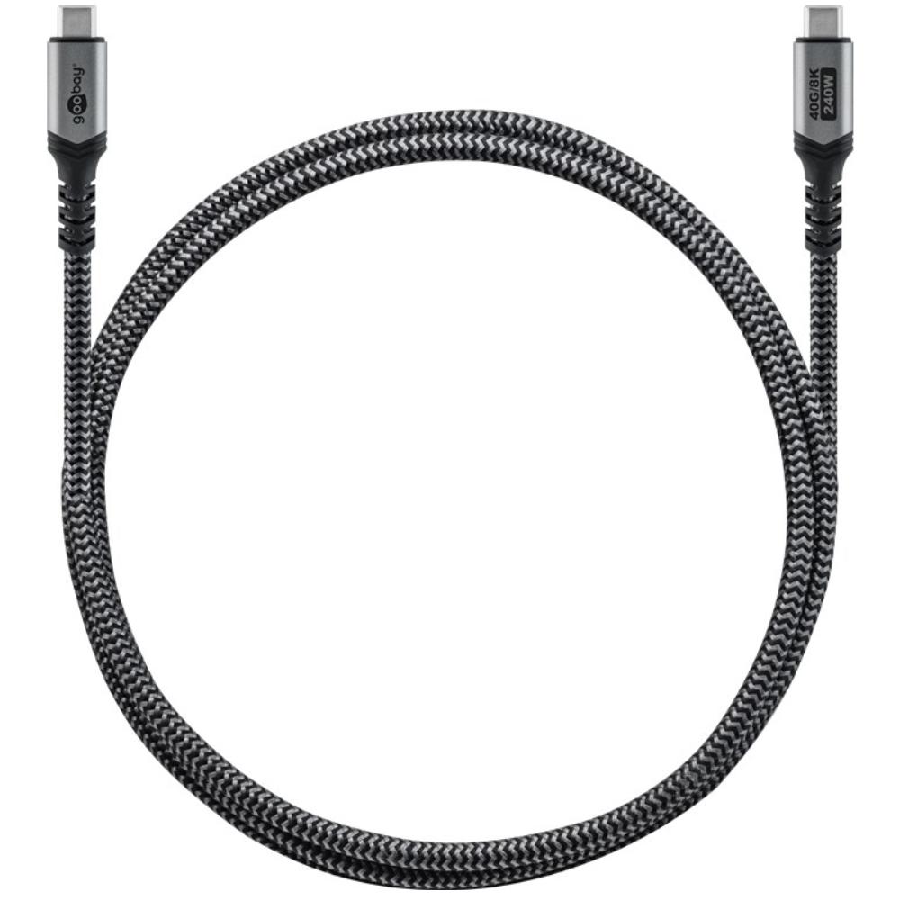 USB C naar USB C kabel - Versie: USB4 Aansluiting 1: USB C male ...