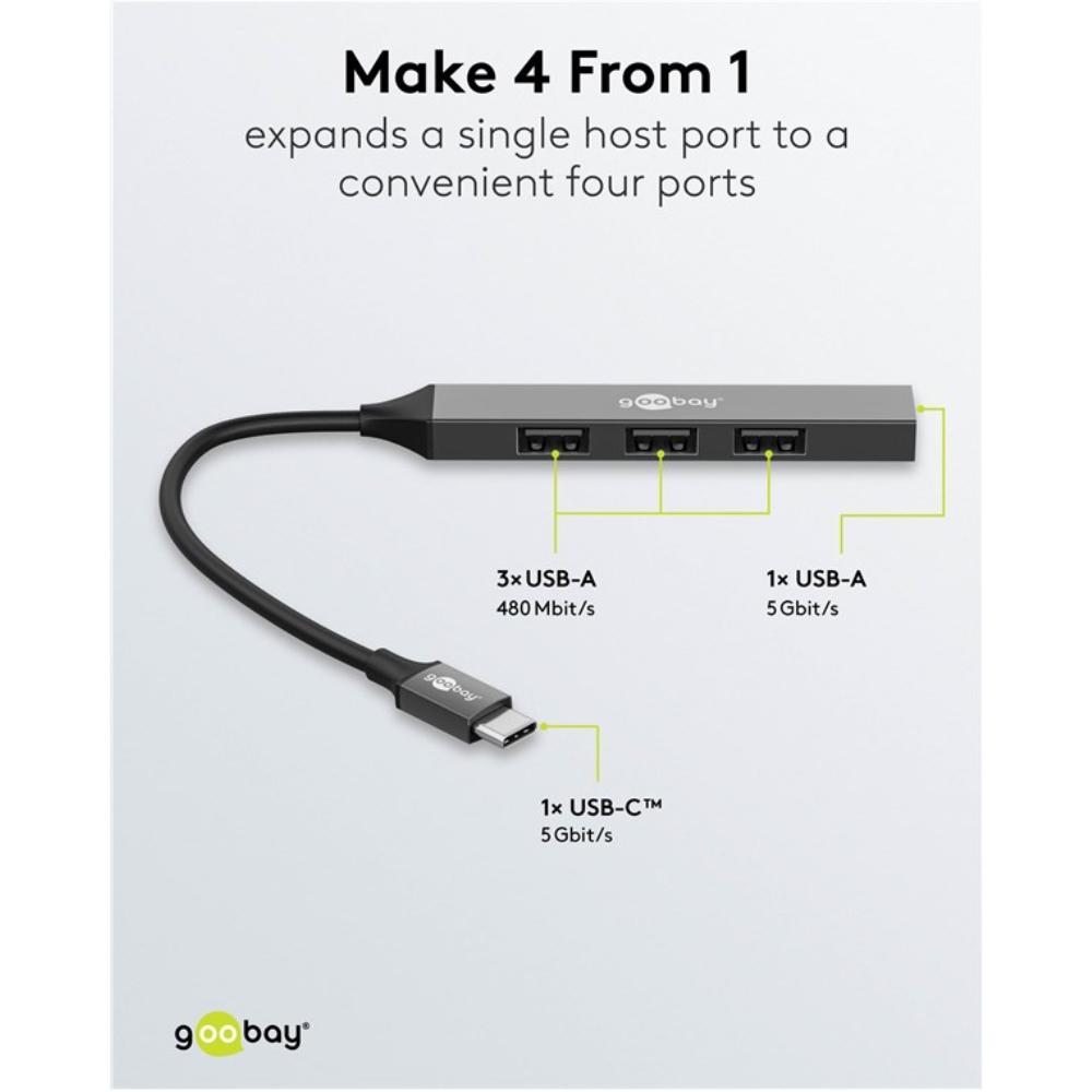 USB hub - Versie: 3.2 Gen 1x1 Aansluiting 1: USB C male, Aansluiting 2 ...