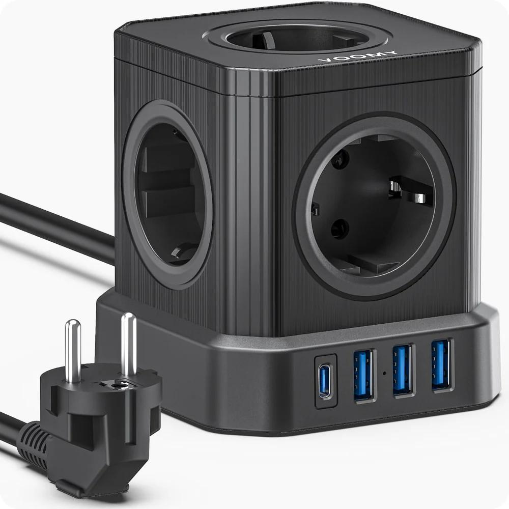 Stekkerdoos - 5-voudig - USB - Voeding: Netstroom Max. belasting: 250V ...