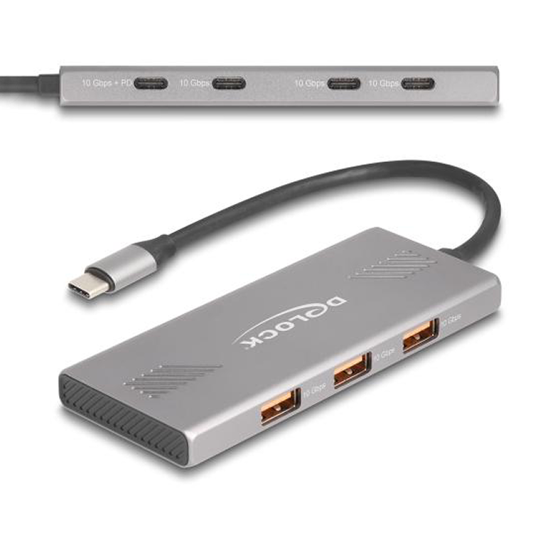 Delock 7 Port USB Hub 10 Gbps, 4x USB-C, 3x USB-A, PD 80W - Aansluiting ...