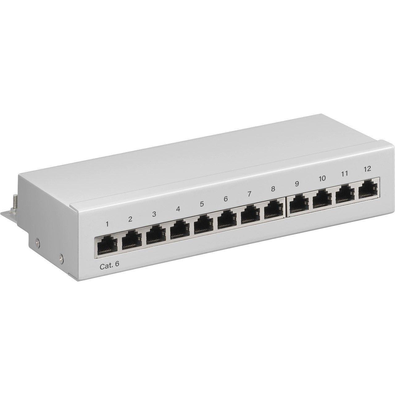 Mini Patch Panel 12xRJ45S CAT6 , RAL7035 - Type: 12-Port RJ45