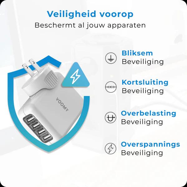 Wereldstekker modulair - Stekker: 4x USB A, type A Spanning: 110 - 250 ...